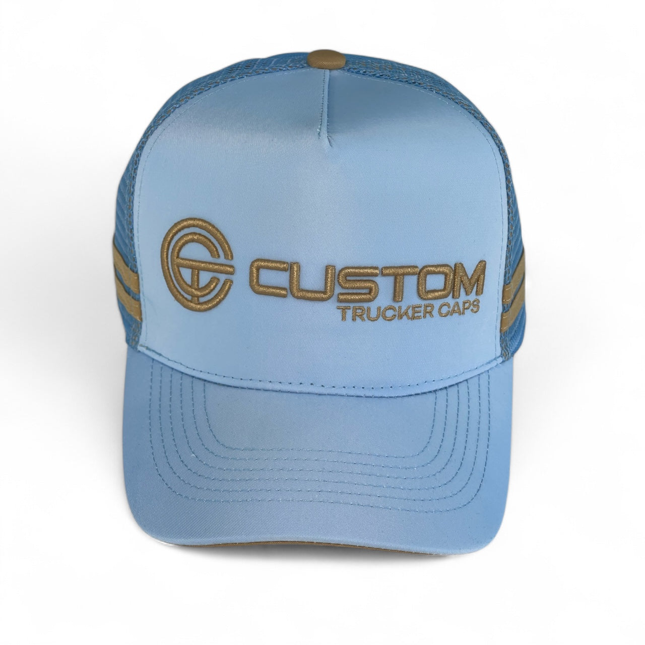 Trucker Cap - Branded (Custom Trucker Cap) Light Blue / Tan Gold ...